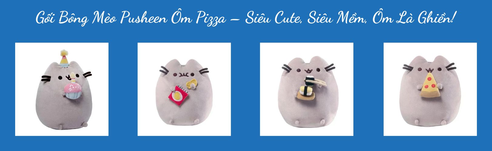 Gối Bông Mèo Pusheen Ôm Pizza – Thú Nhồi Bông Cute, Siêu Mềm | EJOY Gift